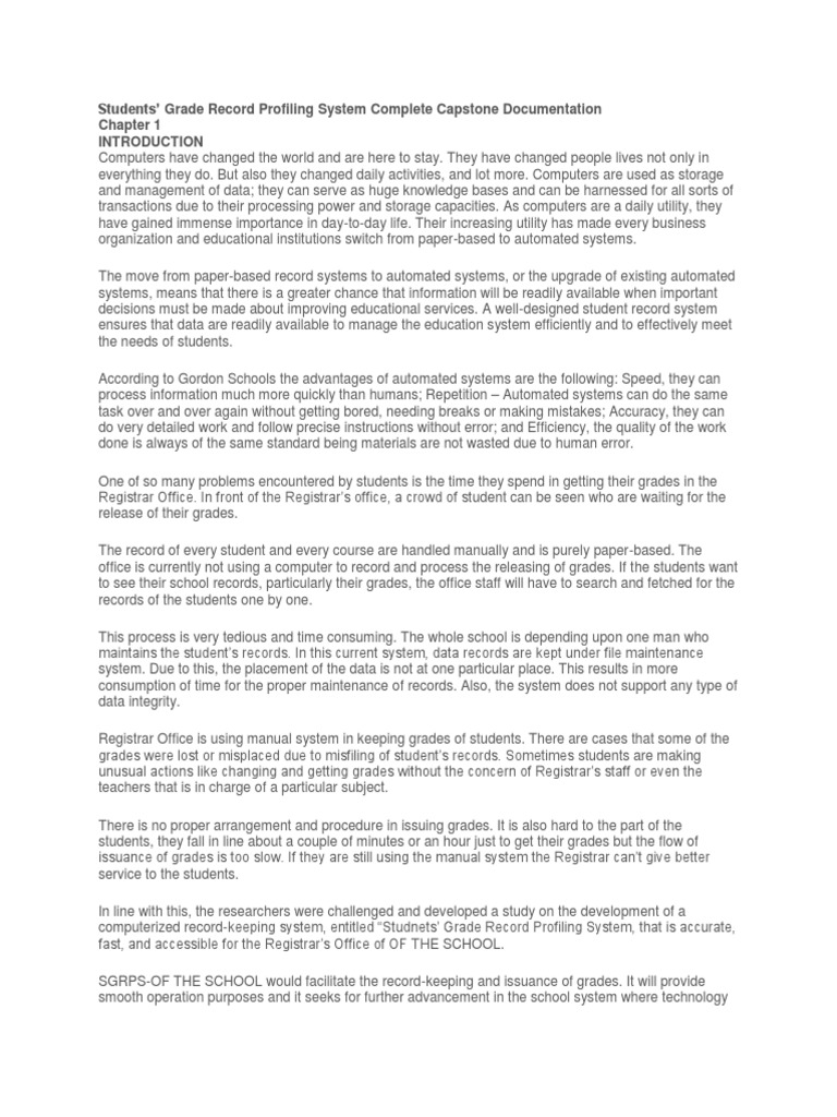Students' Grade Record Profiling System Complete Capstone Documentation | PDF | Software ...