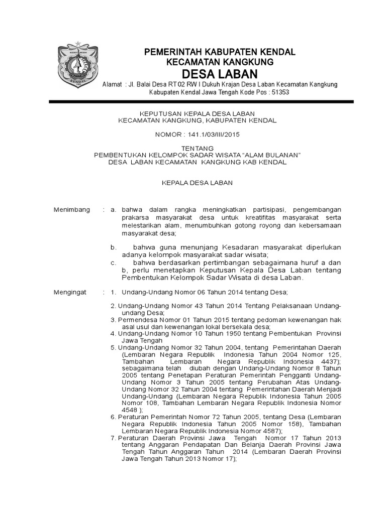 Contoh SK POKDARWIS | PDF