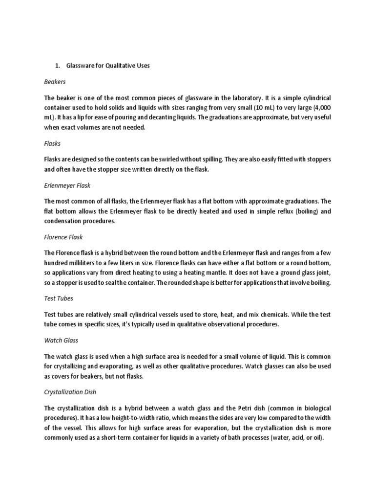 Glassware For Qualitative Uses | PDF | Filtration | Solution