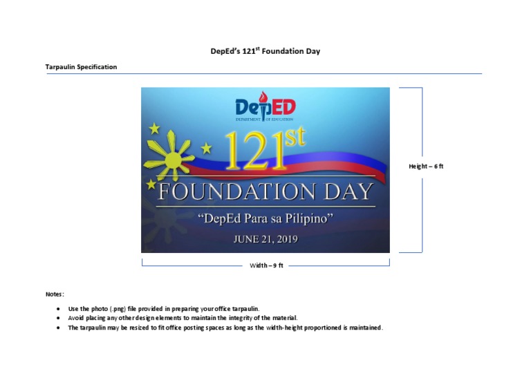 Deped'S 121 Foundation Day: Tarpaulin Specification | PDF
