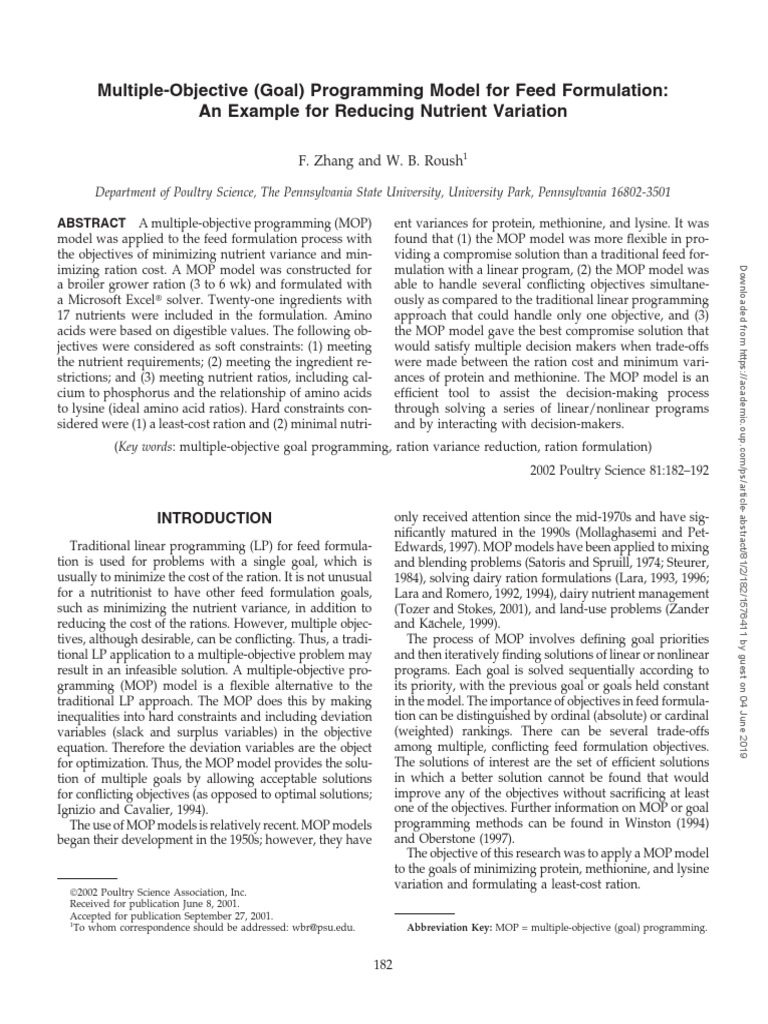 Multiple-Objective (Goal) Programming Model For Feed Formulation: An Example For Reducing ...