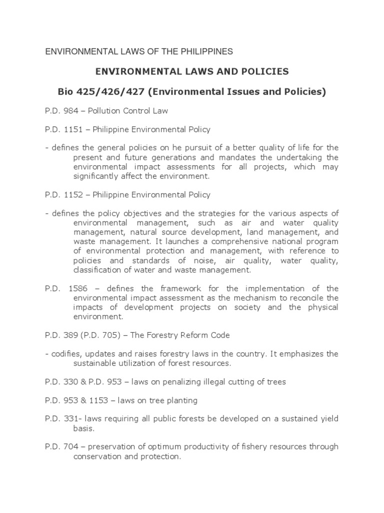 Environmental Laws of The Philippines | PDF | Environmental Law ...