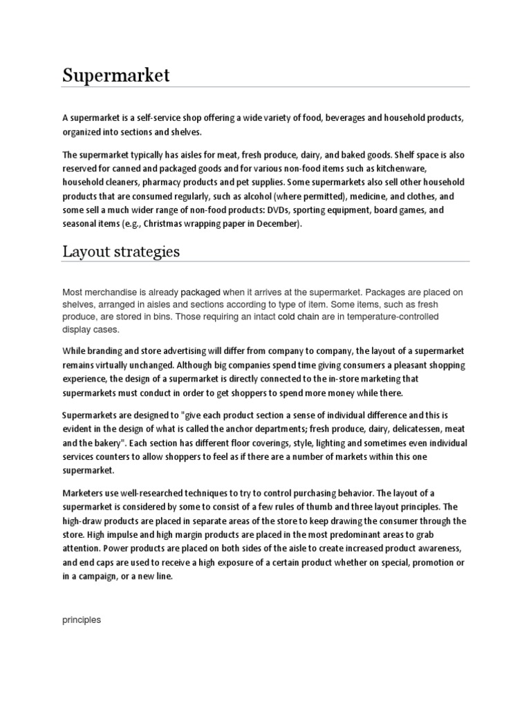 Supermarket: Layout Strategies | PDF | Supermarket | Trade