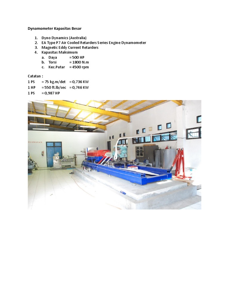Specifications and Capacities of Large and Small Engine Dynamometers Using Different Braking ...