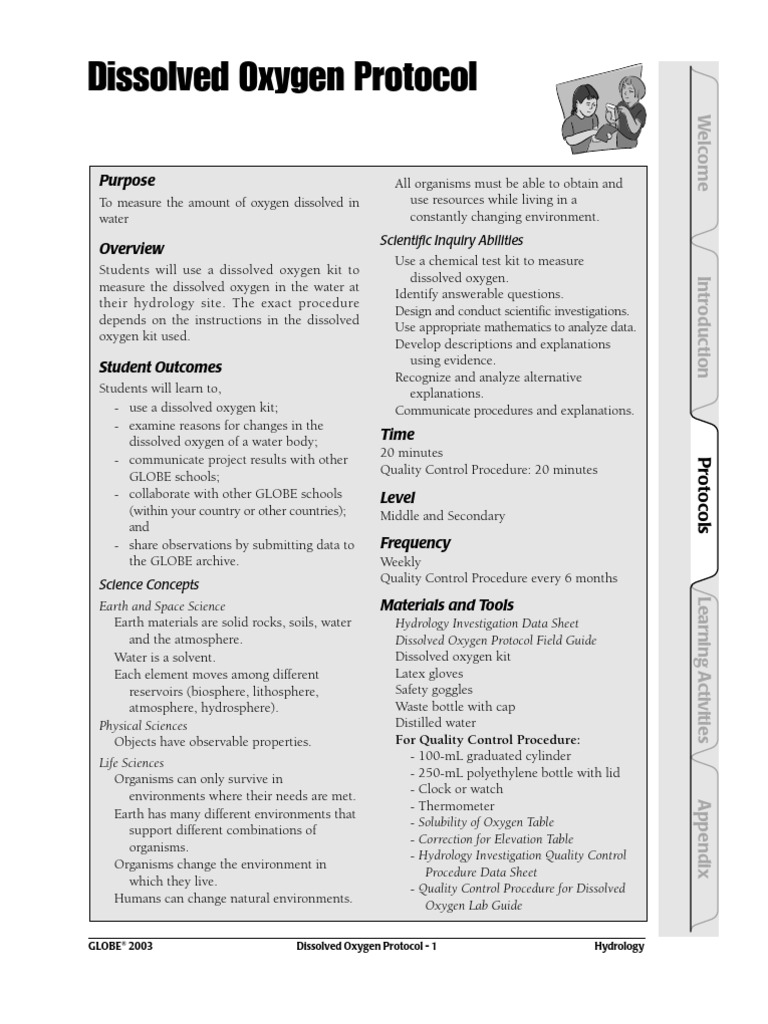 Dissolved Oxygen Protocol: Purpose | PDF | Oxygen | Solubility