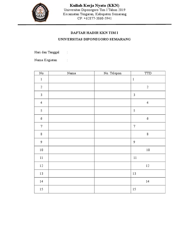 (KKN-KD) Daftar Hadir Proker | PDF