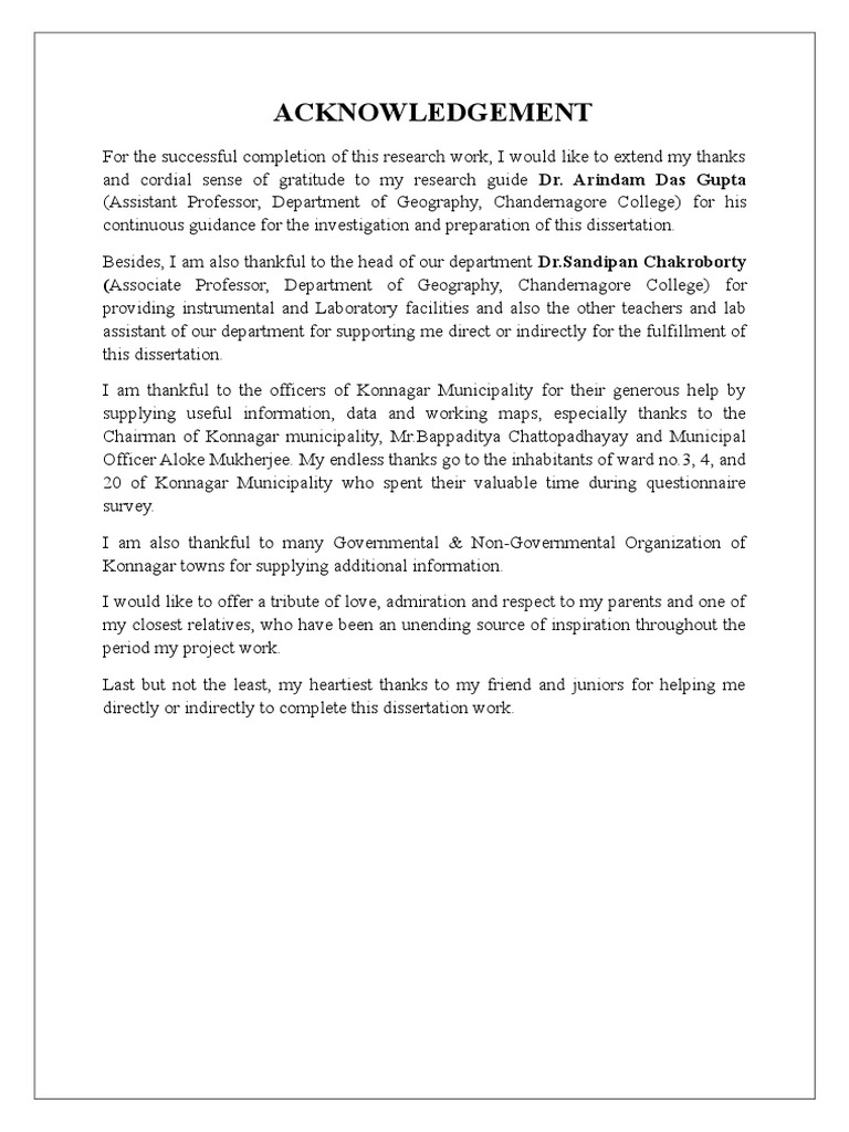 Acknowledgement: (Associate Professor, Department of Geography ...