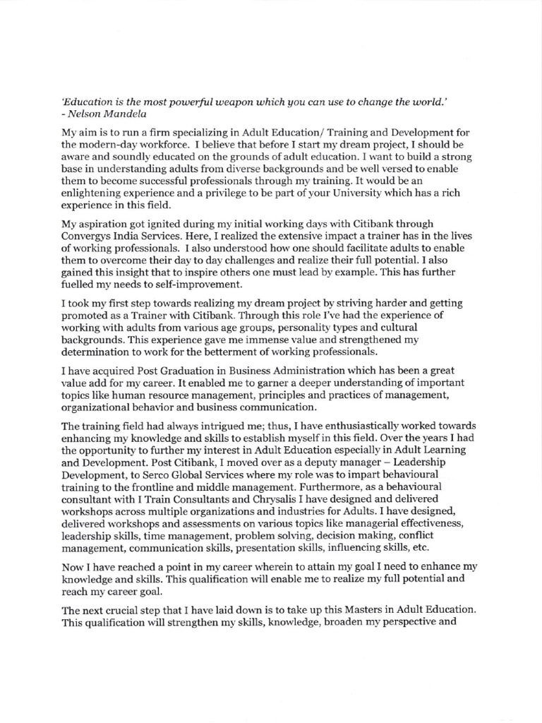 Statement of Purpose | Download Free PDF | Behavioural Sciences | Behavior Modification