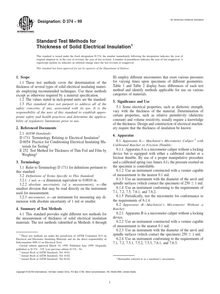 ASTM D-374 Thickness | PDF | Calibration | Nature
