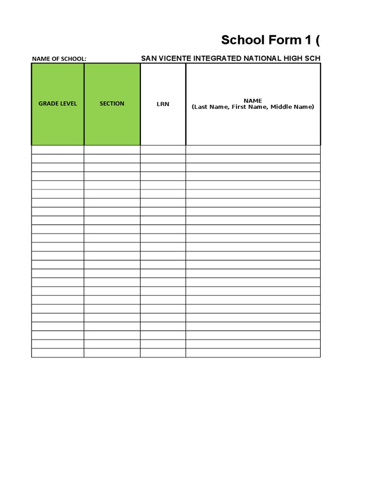 School Form 1 Template