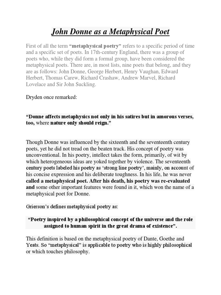 John Donne: A Metaphysical Poet | PDF | Poetry | Science
