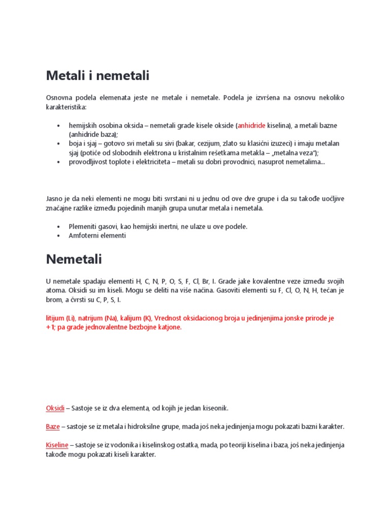Metali I Nemetali | PDF