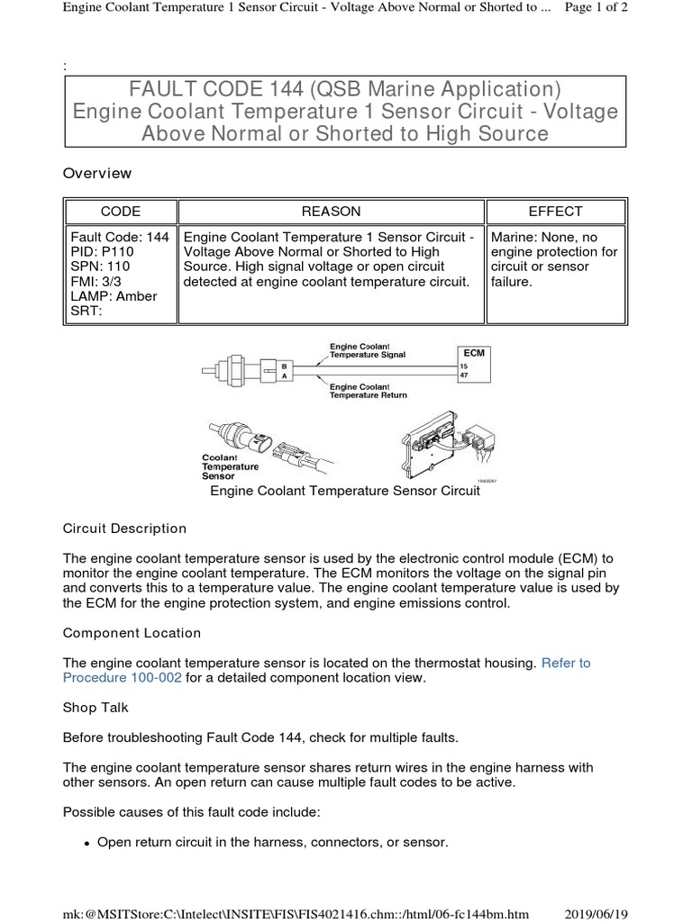 FAULT CODE 144 (QSB Marine Application) | PDF | Troubleshooting | Sensor