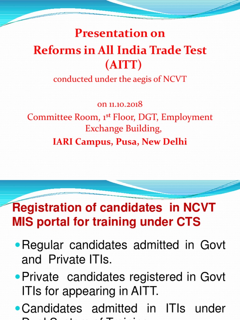 Presentation On Reforms in All India Trade Test (AITT) : Conducted ...