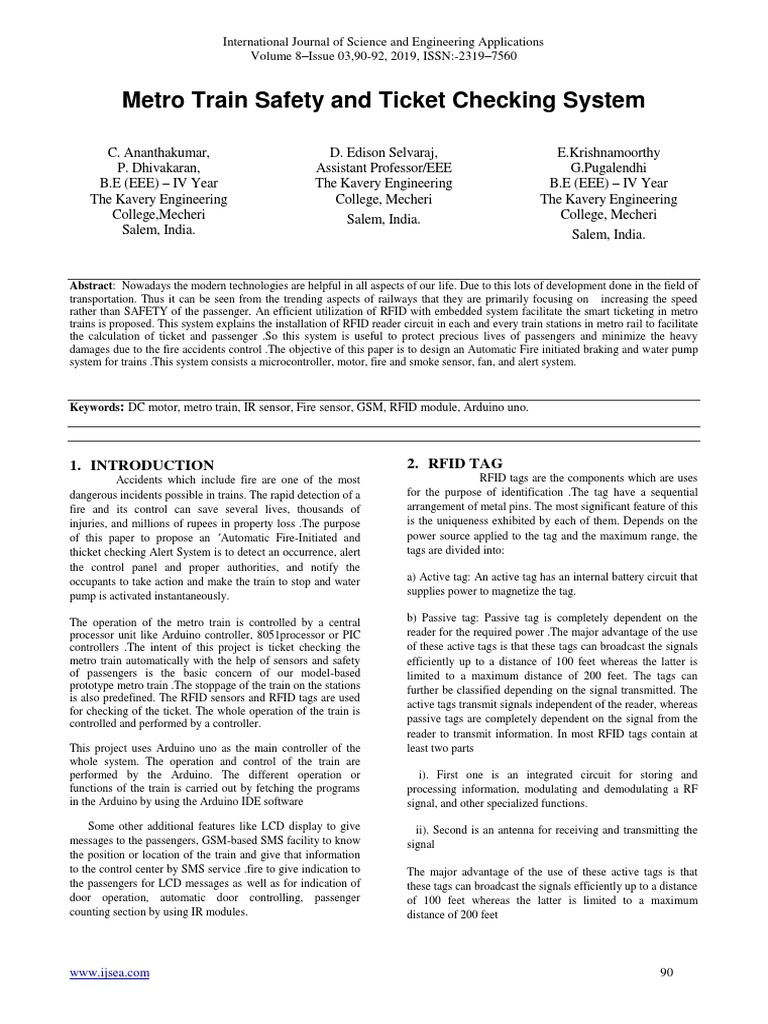 Metro Train Safety and Ticket Checking System | PDF | Radio Frequency Identification | Arduino