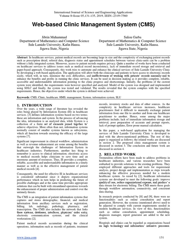 Web-Based Clinic Management System (CMS) | PDF | Databases | World Wide Web