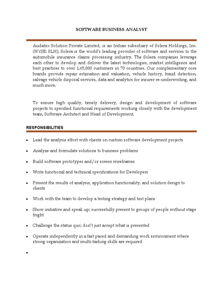 Software Business Analyst | PDF | Business Analysis | Software Development