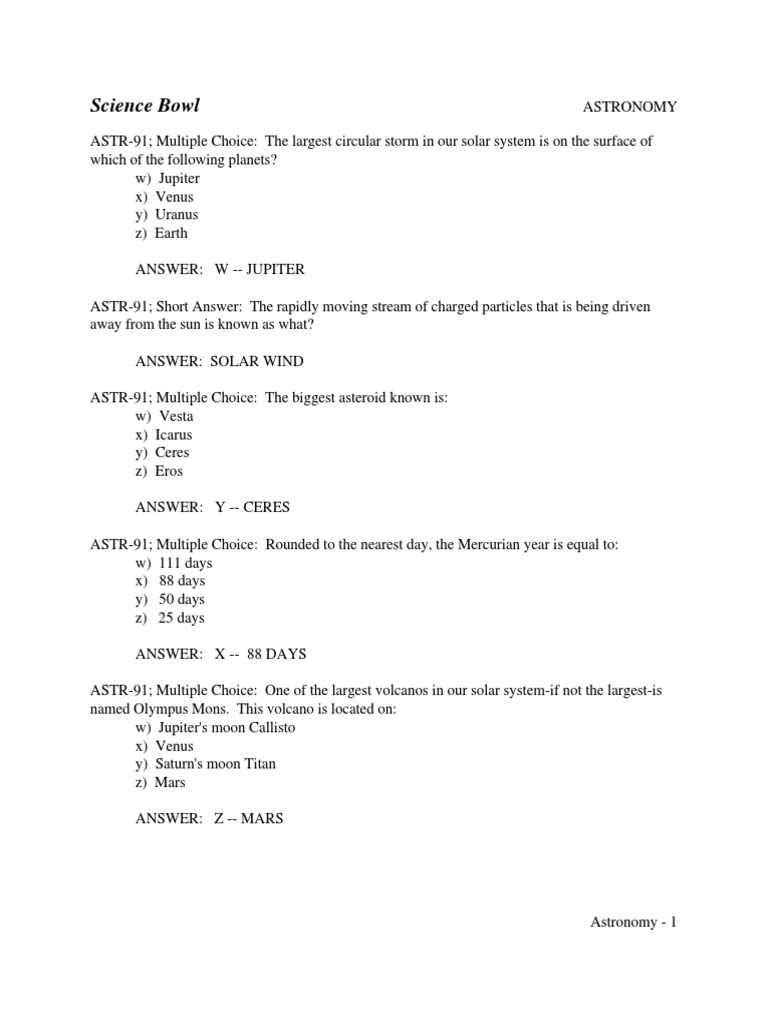 Space Mcqs | PDF | Planets | Astronomy