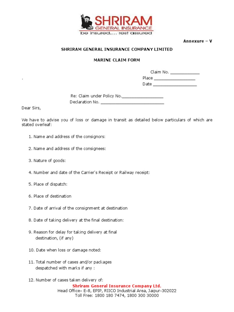 Marine Claim Form | PDF | Receipt | Bill Of Lading