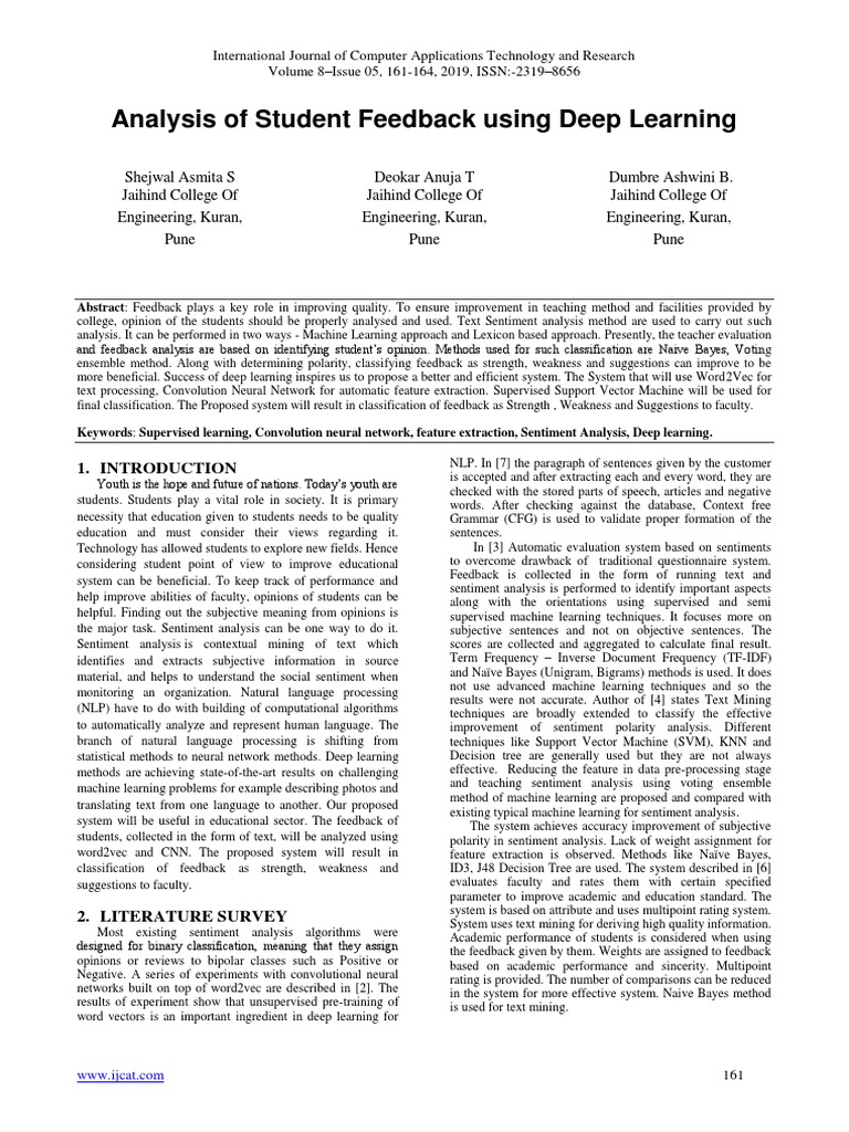 Analysis of Student Feedback Using Deep Learning | PDF | Machine ...