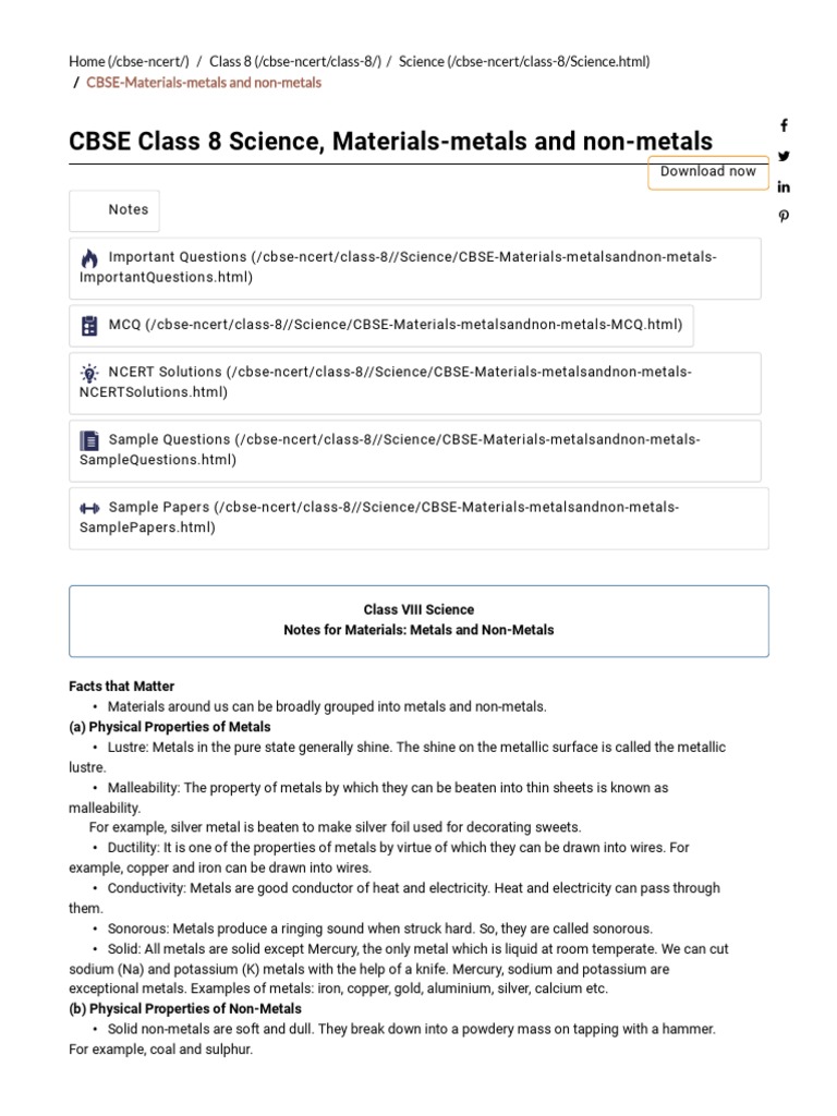CBSE 8 Science CBSE-Materials-metals and Non-Metals, Free Test Papers ...