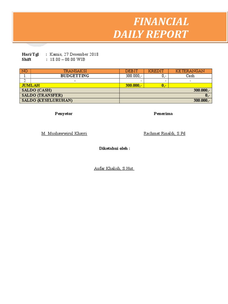 Daily financial report with budgeting transaction | PDF
