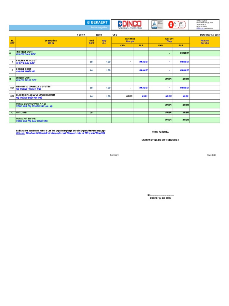 20190612-DTNB- Bill of Quotation ELEC (Khảnh) | PDF | Power Supply | Nature