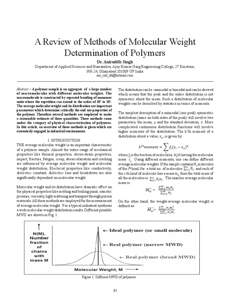 A Review of Methods of Molecular Weight Determination of Polymers | PDF ...