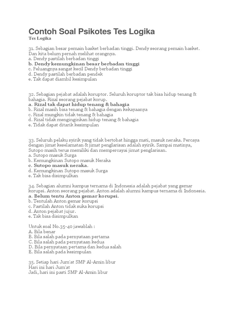 Contoh Soal Psikotes Tes Logika | PDF