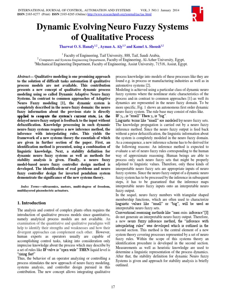 Dynamic Evolving Neuro Fuzzy Systems of PDF | PDF | Fuzzy Logic | Control Theory
