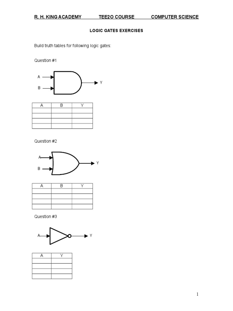 Logic Gates Exercises | PDF