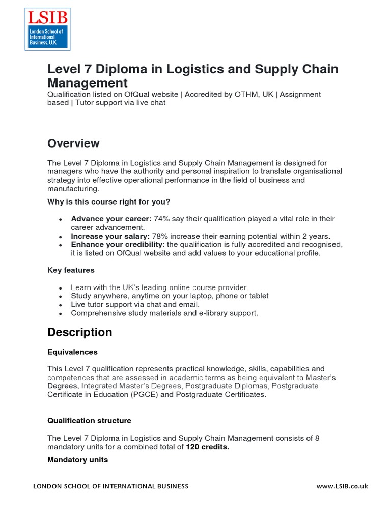 Level 7 Diploma in Logistics and Supply Chain Management | PDF ...
