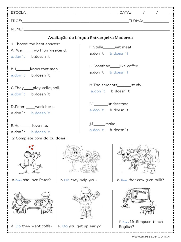 Inglês Do e Does | Download grátis PDF | Idiomas