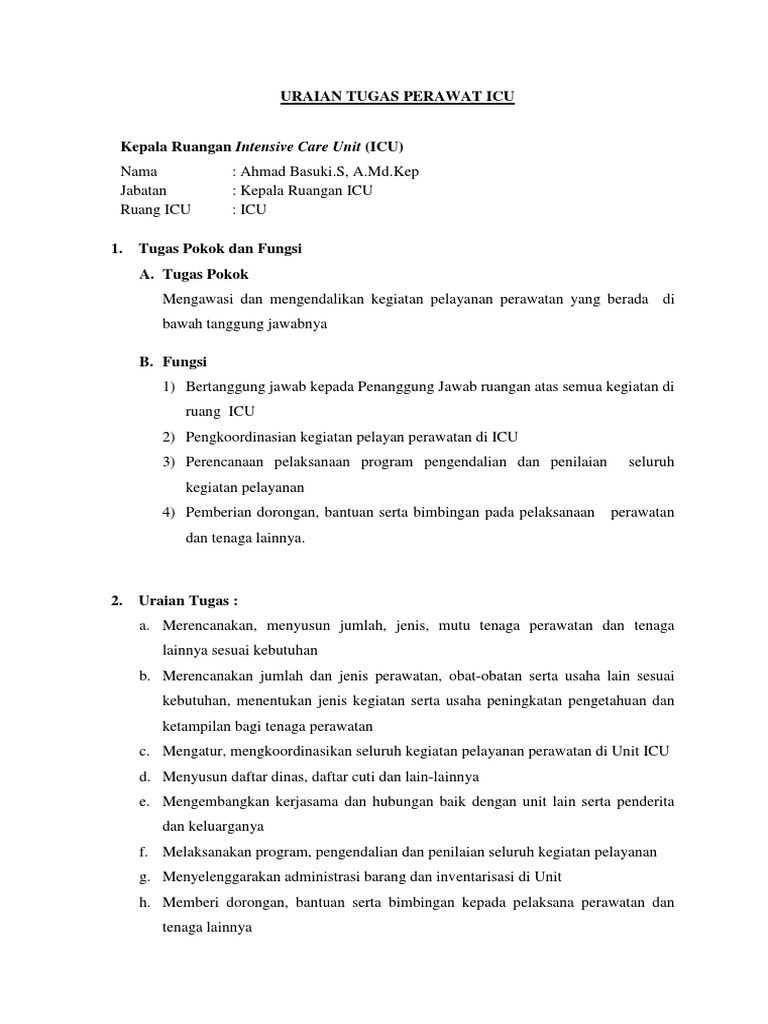 Uraian Tugas Perawat Icu Igd | PDF