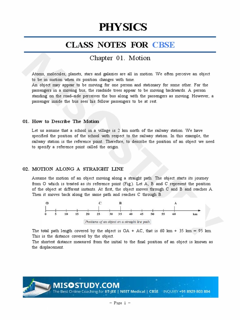 Motion Class Notes For CBSE Class 9 | PDF | Speed | Velocity