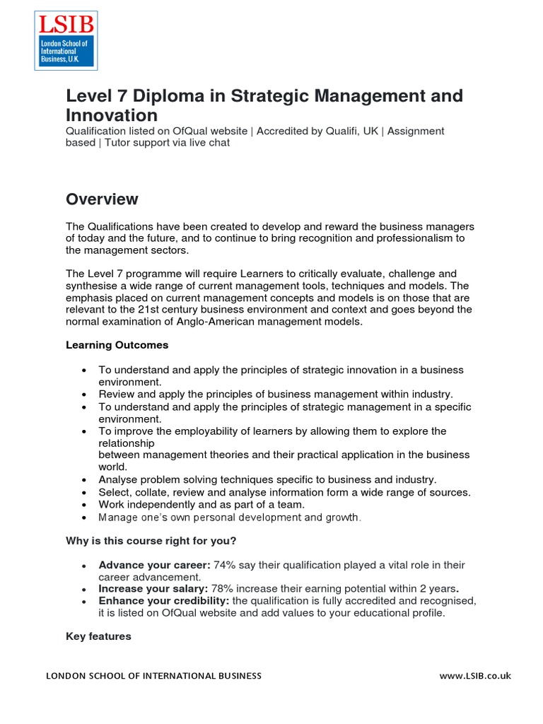 Level 7 Diploma in Strategic Management and Innovation | Download Free ...