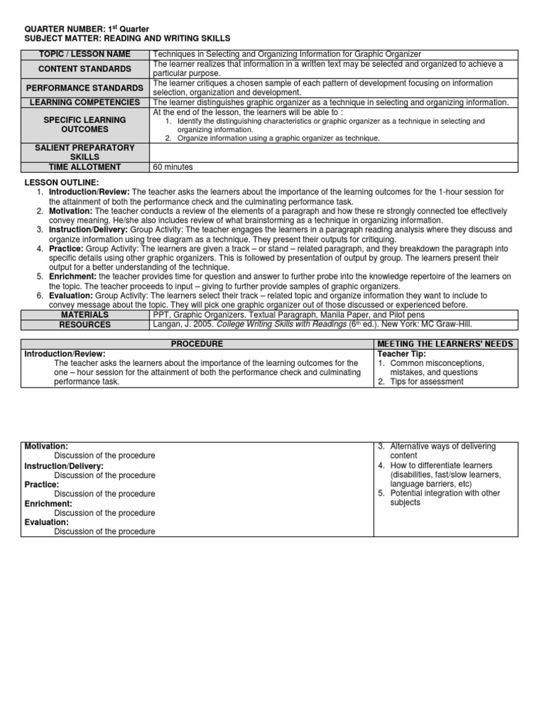 Template For Teaching Guide | PDF | Information | Motivation