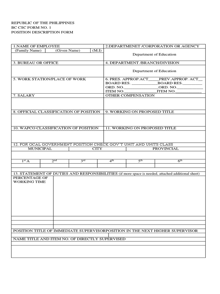 Postion Description Form | PDF | Business