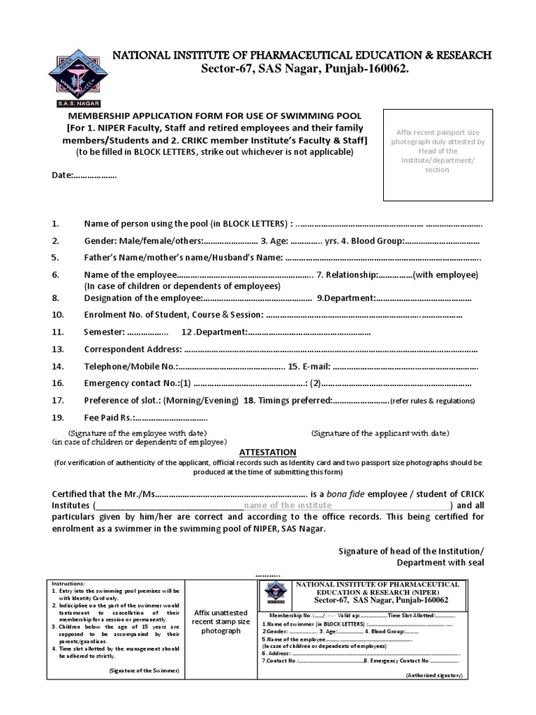 Swimming Pool Form Guidelines | PDF | Swimming (Sport) | Identity Document