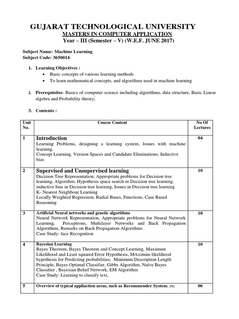 Syllabus - 3650014 Machine Learning | PDF | Machine Learning ...