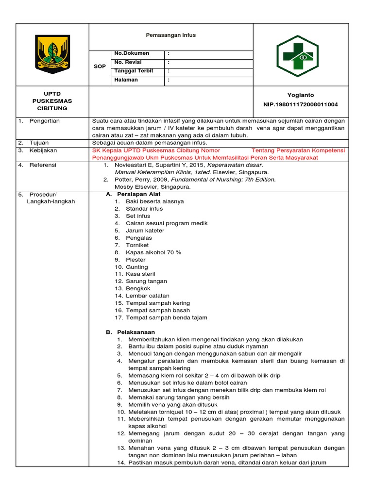 SOP Pemasangan Infus | PDF