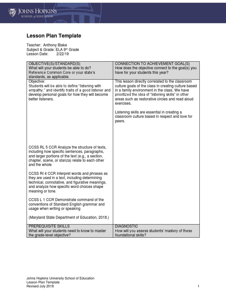 Listening With Empathy LP | PDF | Lesson Plan | Empathy