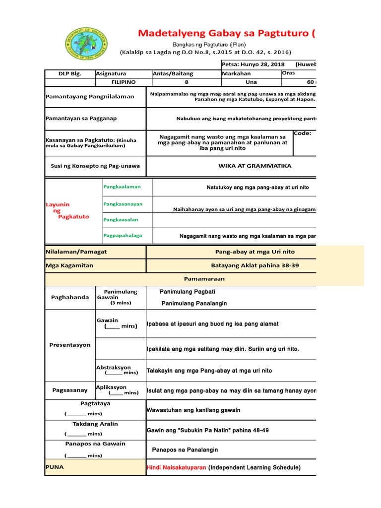 DLP Filipino 8 (Sy 2018-19) June 28 | PDF