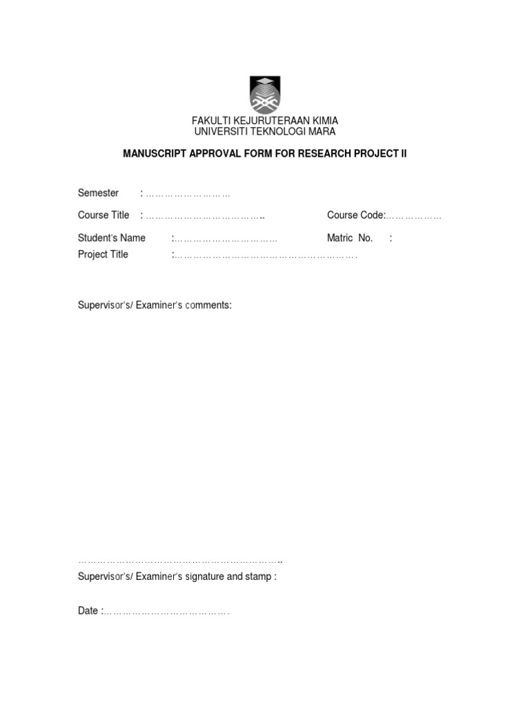 Manuscript Approval Form For Research Project Ii | PDF
