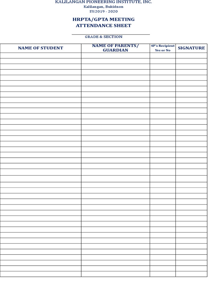 Attendance Sheet 2019 2020 | PDF