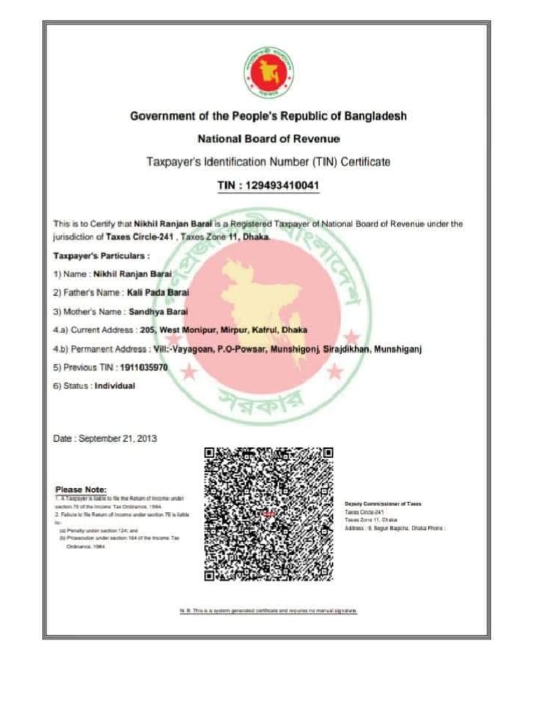 Tin Certificate PDF | PDF