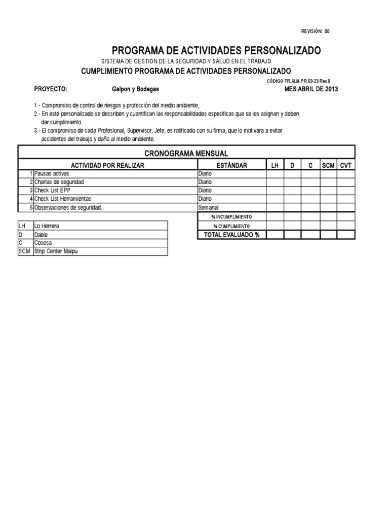 $programa de Actividades Personalizado | PDF