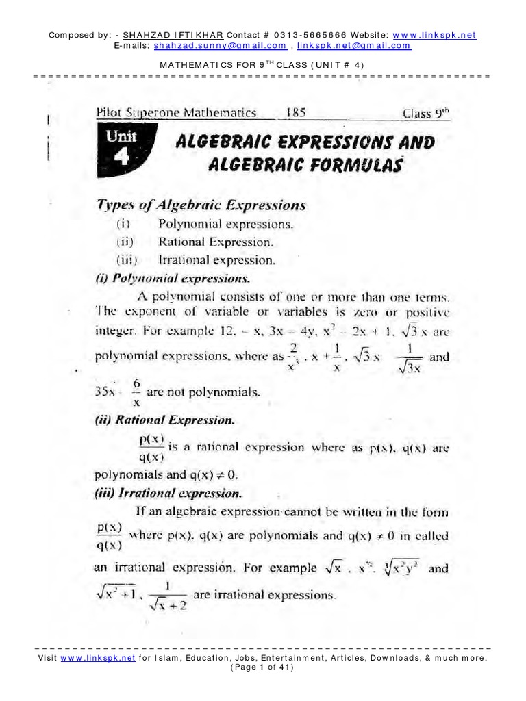9 Math Unit 4 | PDF | Educational Psychology | Jargon