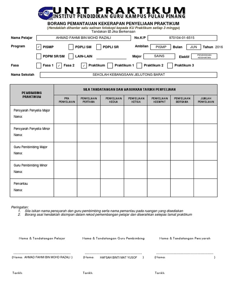 02 - Borang Kekerapan Penyeliaan | PDF