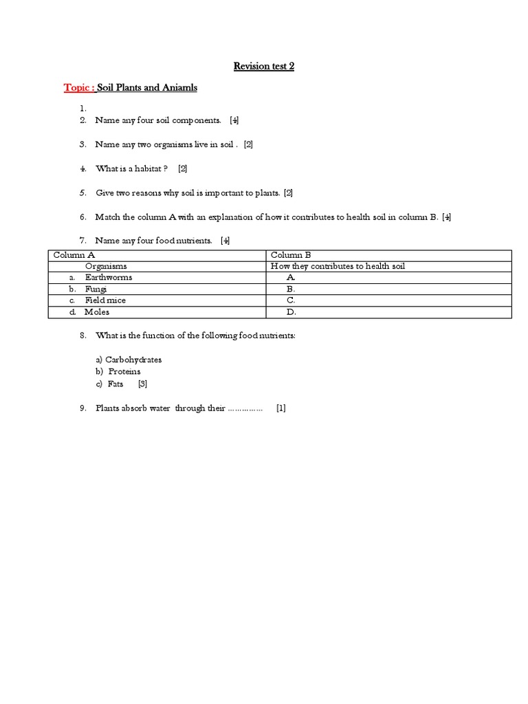 Topic:: Revision Test 2 Soil Plants and Aniamls | PDF | Wellness ...